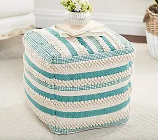 BARBARA KING Indoor/outdoor Textured Striped Pouf Ottoman - One-color