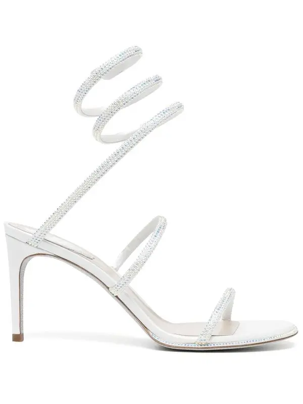 Rene Caovilla 80mm Rhinestone Strappy Sandals - White