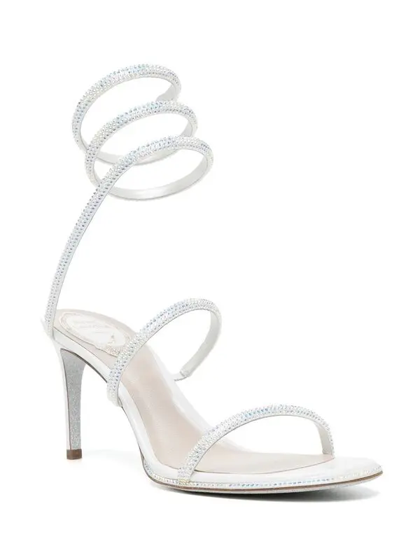 Rene Caovilla 80mm Rhinestone Strappy Sandals - White