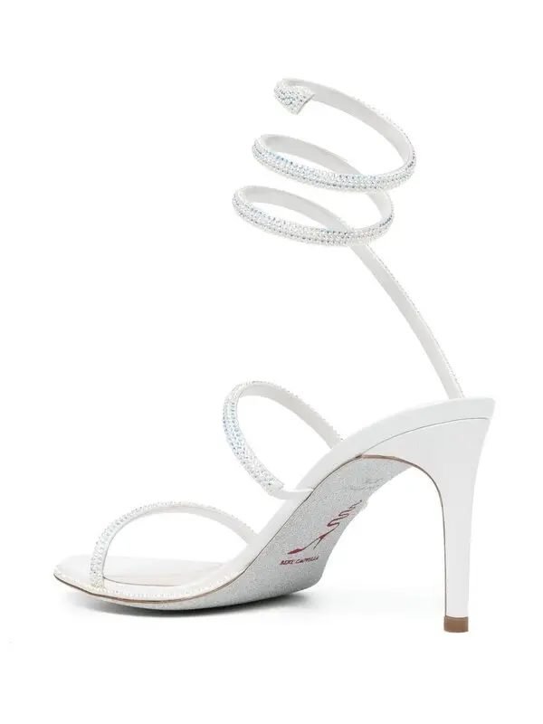 Rene Caovilla 80mm Rhinestone Strappy Sandals - White