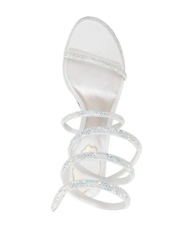 Rene Caovilla 80mm Rhinestone Strappy Sandals - White