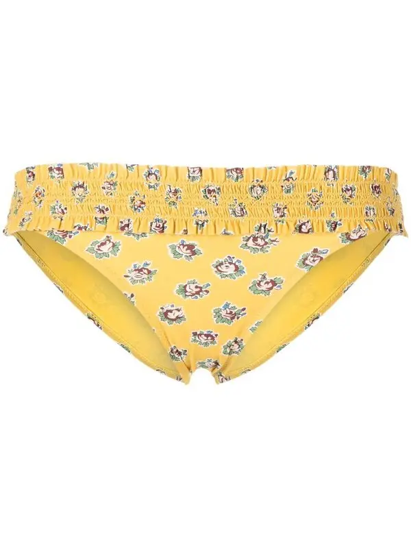 Tory Burch Floral-print Smocked Bikini Bottom - Yellow