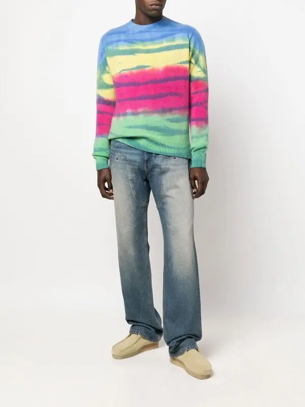 THE ELDER STATESMAN Striped Tie-dye Cashmere Jumper