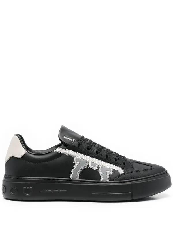 FERRAGAMO Gancini-print Leather Sneakers - Black