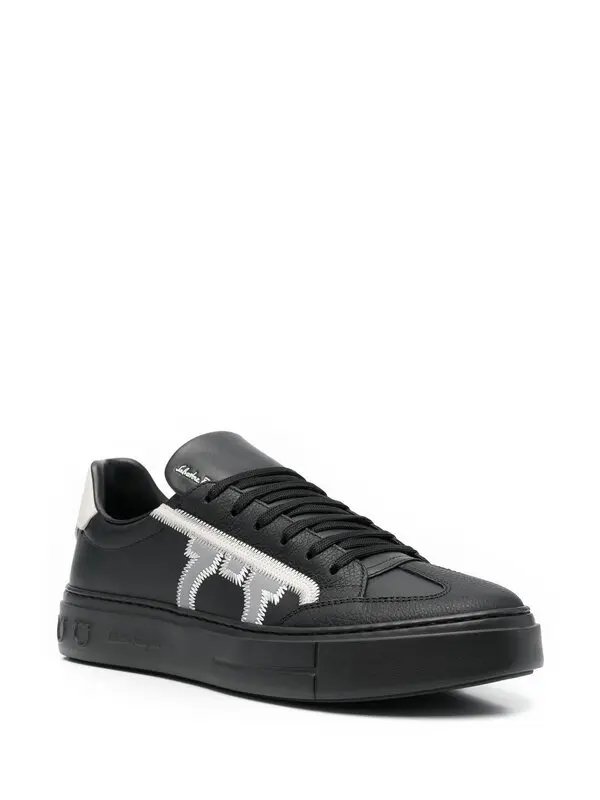 FERRAGAMO Gancini-print Leather Sneakers - Black