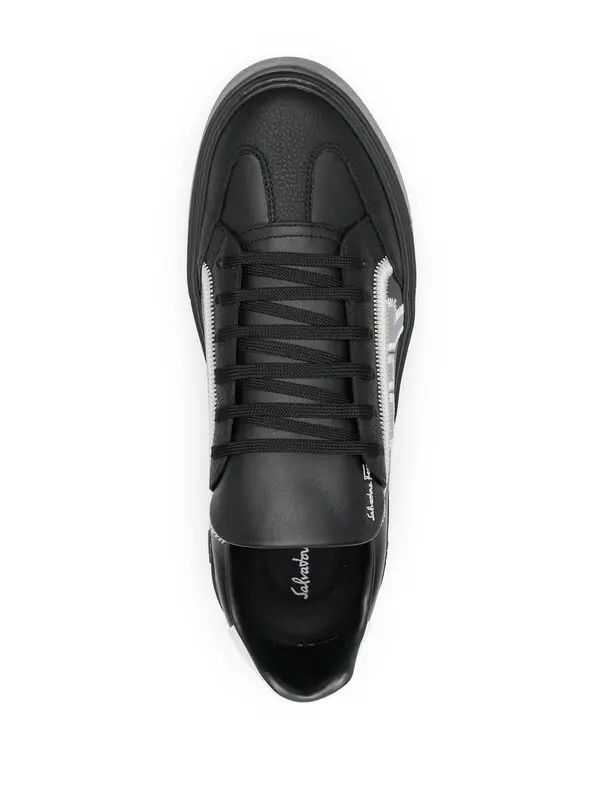 FERRAGAMO Gancini-print Leather Sneakers - Black