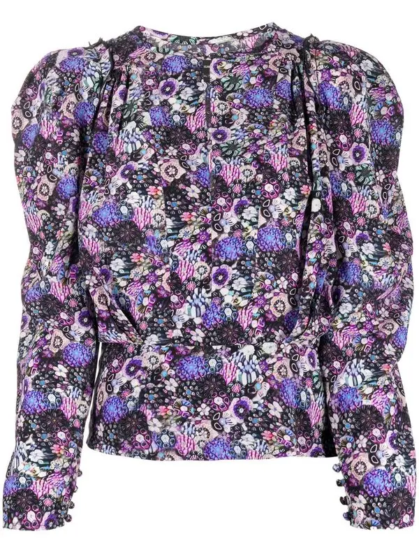 Isabel Marant Floral Print Long Sleeve Blouse - Purple