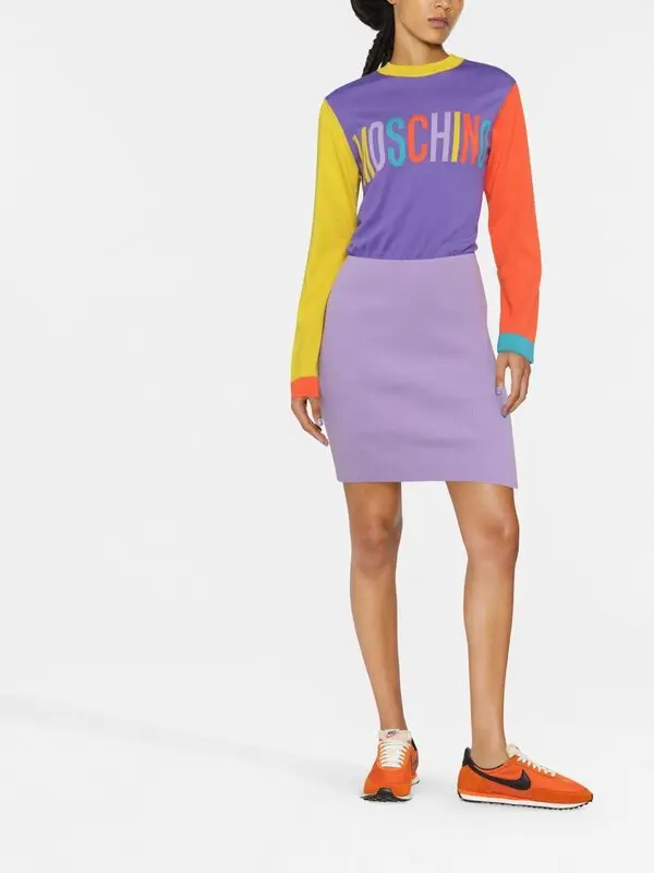 Moschino Intarsia Logo-Knit Sweater Dress - Blue - 50% Off | Editorialist