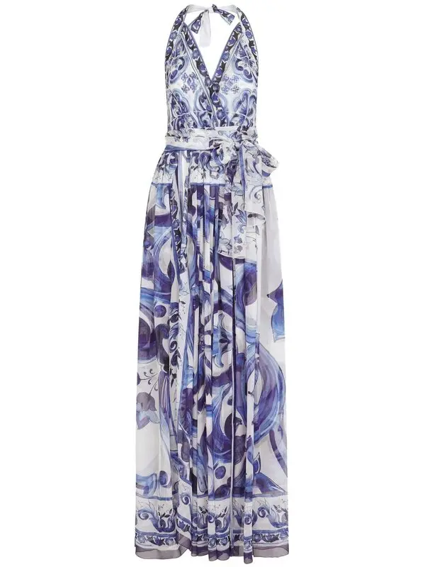 Dolce & Gabbana Majolica-print Chiffon Maxi Dress - White