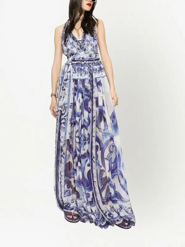 Dolce & Gabbana Majolica-print Chiffon Maxi Dress - White
