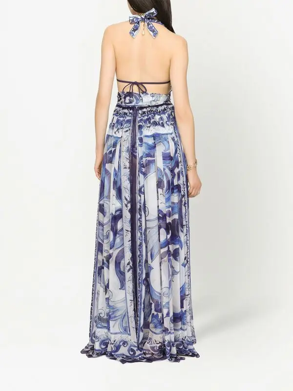 Dolce & Gabbana Majolica-print Chiffon Maxi Dress - White
