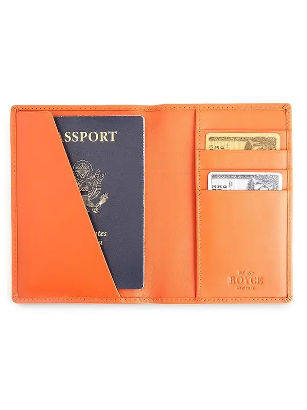 ROYCE NEW YORK Rfid Blocking Leather Passport Holder - Orange