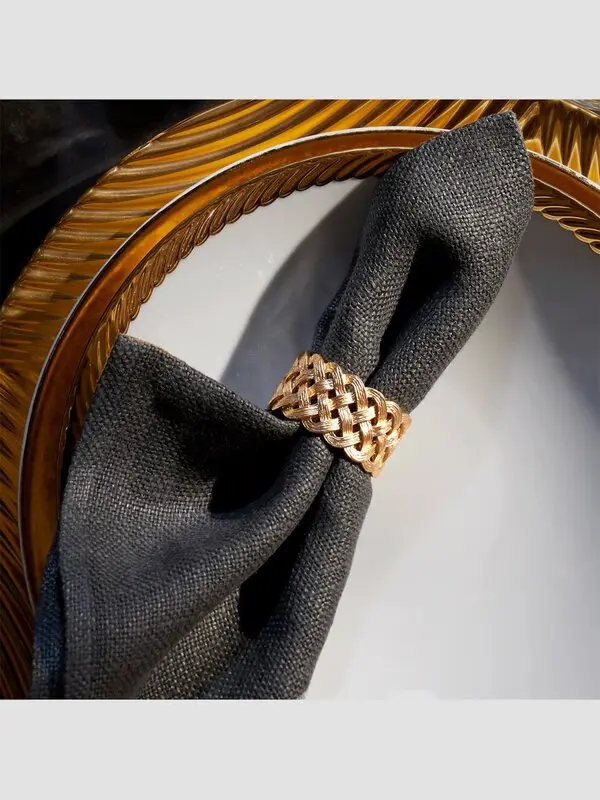 L'Objet 4-piece Braided Napkin Ring Set - Gold