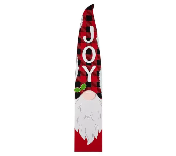 GLITZHOME 42' Christmas Gnome 'joy' Hanging/lea Ning Wood Sign - One-color
