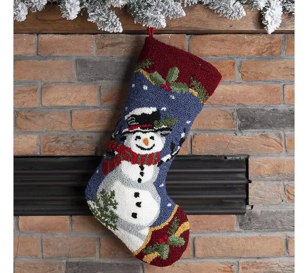 GLITZHOME Wonderful Winter Snowman Hooked Chris Mas Stocking