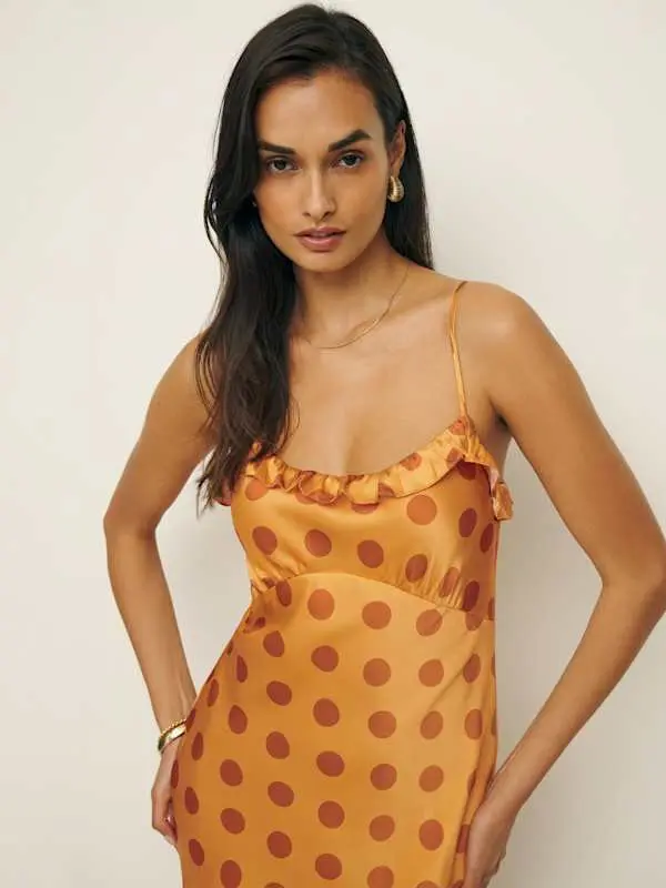 REFORMATION Aribella Silk Dress - Orange Crush