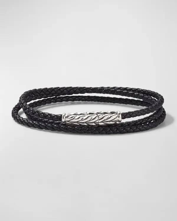 David Yurman 3mm Triple Wrap Bracelet - Silver/black