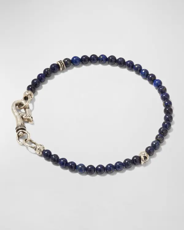 John Varvatos Skull Lapis Beaded Bracelet - Silver