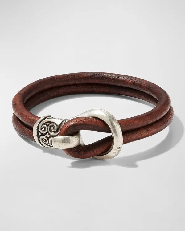 John Varvatos Leather Bracelet - Silver