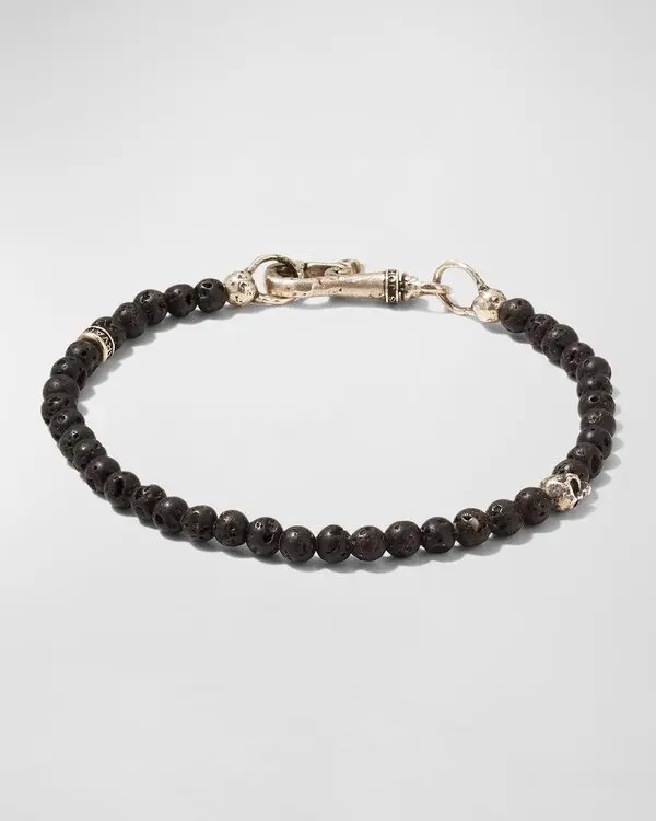 John Varvatos Skull Lava Stone Beaded Bracelet - Silver