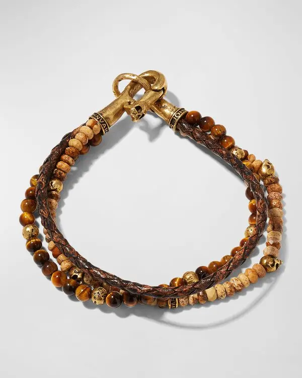John Varvatos Multi-strand Tiger Eye & Jasper Beaded Bracelet - Gold