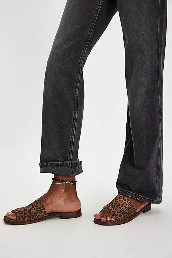 Free People Verona Leather Slide Sandals - Leopard