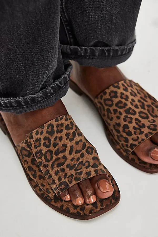 Free People Verona Leather Slide Sandals - Leopard