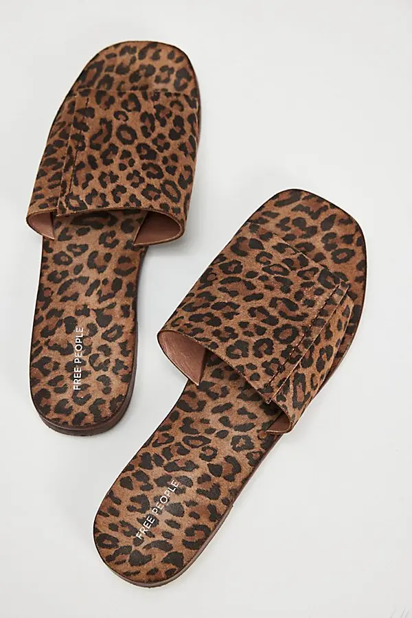 Free People Verona Leather Slide Sandals - Leopard