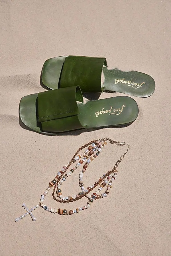 Free People Verona Leather Slide Sandals - Serpent