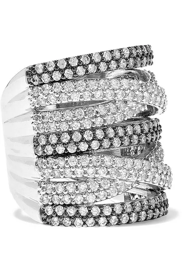 CZ BY KENNETH JAY LANE Rhodium-plated Crystal Cocktail Ring - Silver