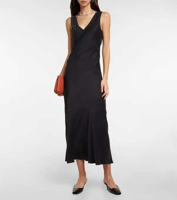 Asceno Bordeaux Silk Satin Slip Dress