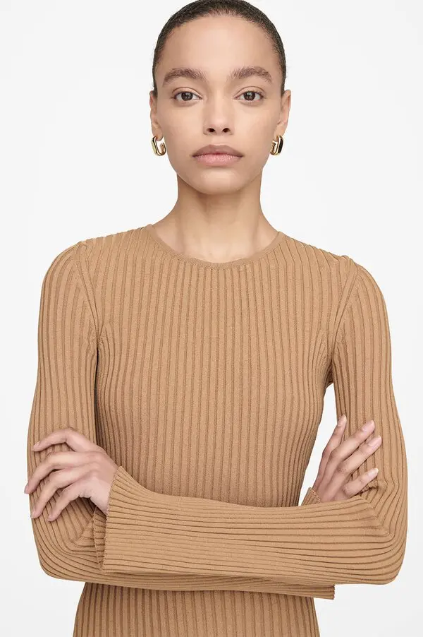ANINE BING Sia Ribbed Knit Midi Dress With Bell Sleeves