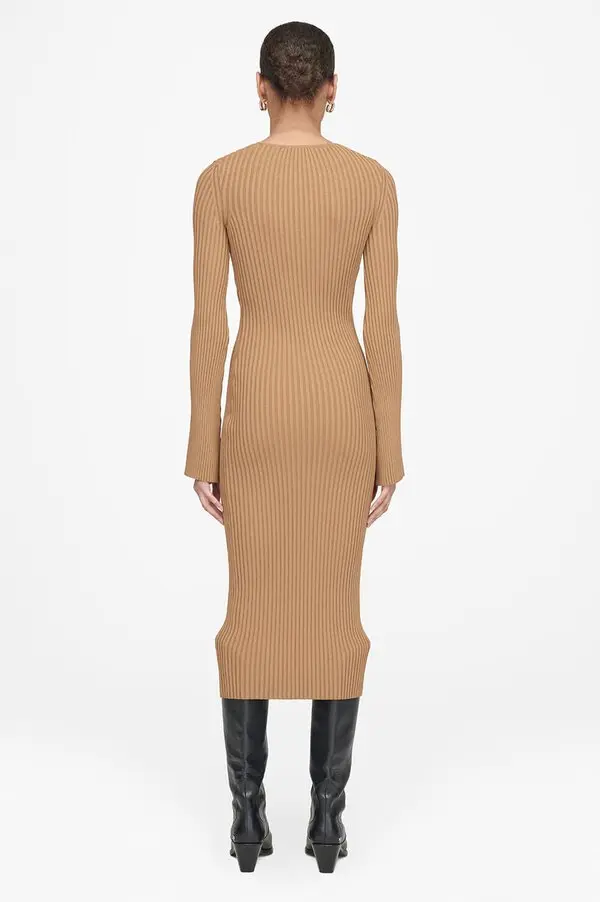 ANINE BING Sia Ribbed Knit Midi Dress With Bell Sleeves