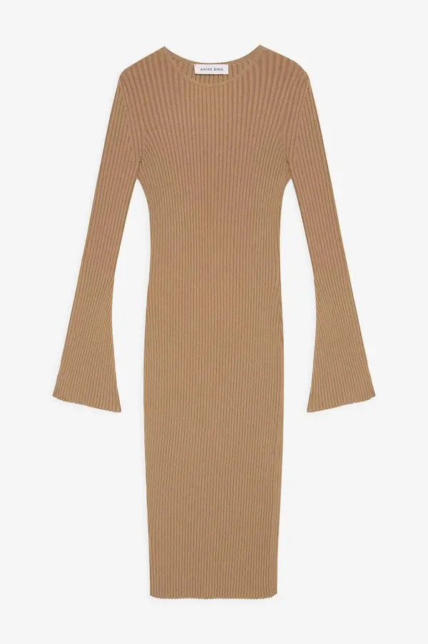 ANINE BING Sia Ribbed Knit Midi Dress With Bell Sleeves