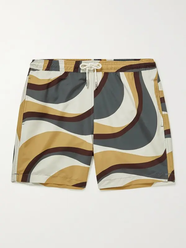 Mr P. Straight-leg Mid-length Irregular Wave Printed Recycled Swim Shorts - Yellow