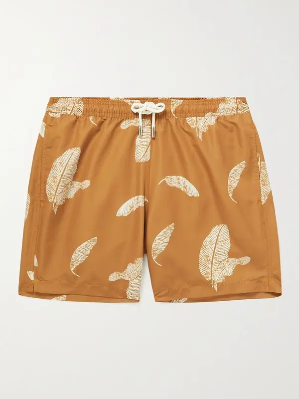 Mr P. Straight-leg Mid-length Leaf-print Swim Shorts - Metallic