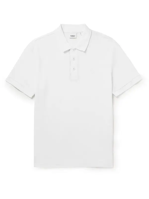 Burberry Logo-embroidered Cotton-piqué Polo Shirt - White