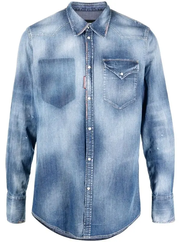 Dsquared2 Acid Wash Denim Shirt - Blue