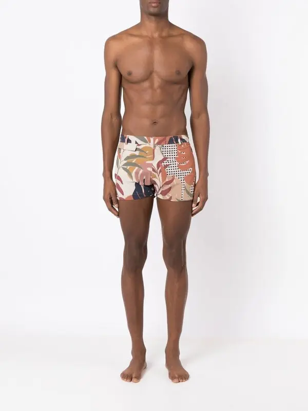 AMIR SLAMA Leaf-print Swim Shorts - Brown
