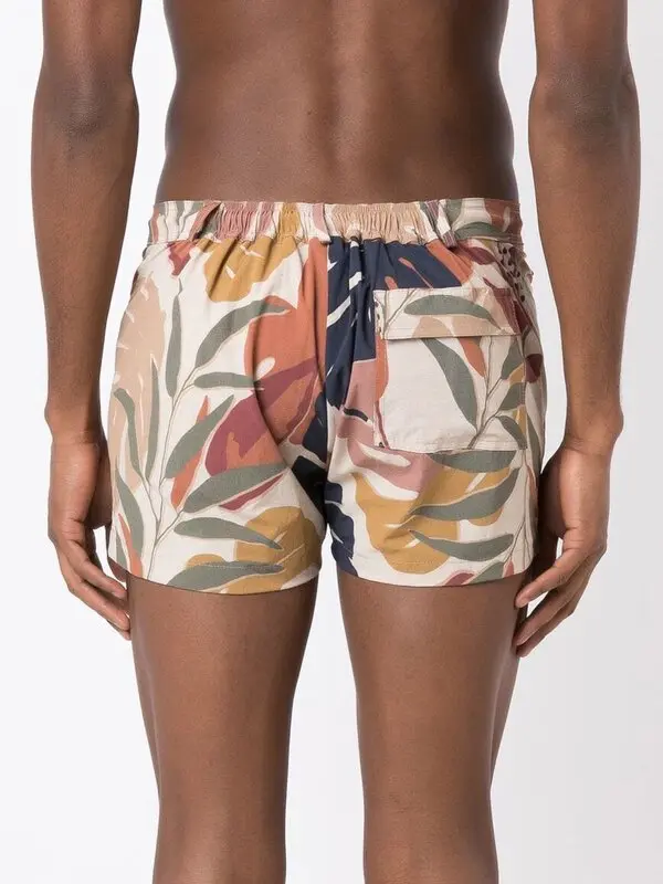 AMIR SLAMA Leaf-print Swim Shorts - Brown