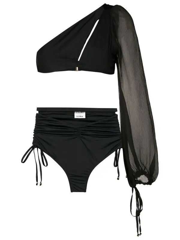 AMIR SLAMA One-shoulder Long-sleeve Bikini Set - Black