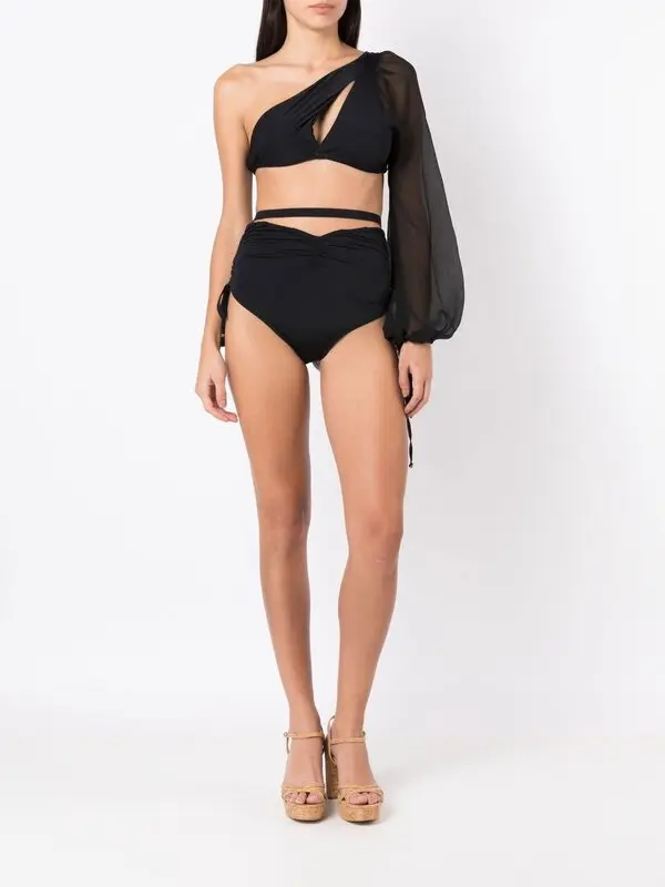AMIR SLAMA One-shoulder Long-sleeve Bikini Set - Black