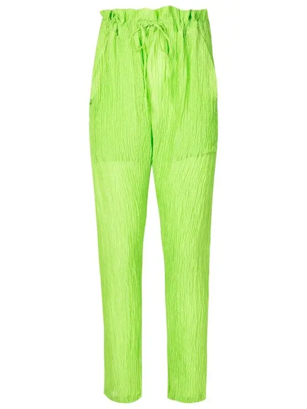 AMIR SLAMA Crinkle-effect Silk Trousers - Green