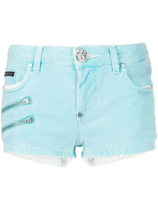 Philipp Plein Denim Hot Pants Biker Shorts - Blue
