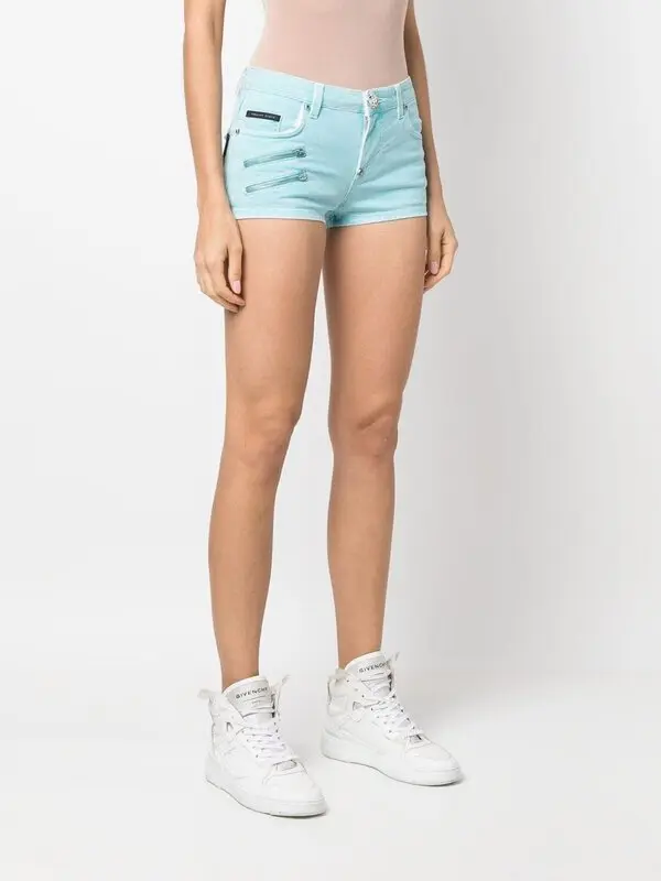 Philipp Plein Denim Hot Pants Biker Shorts - Blue
