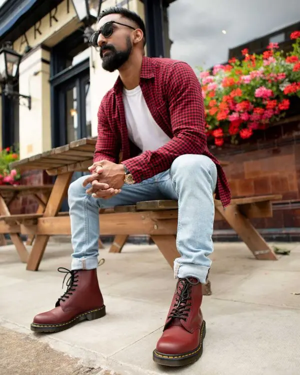 Dr. Martens 1460 Smooth Leather Lace-up Boots - Red