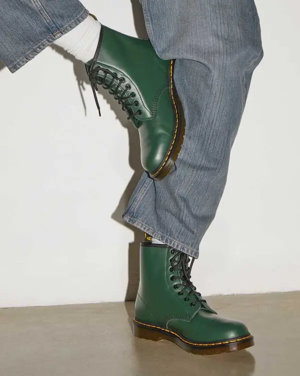 Dr. Martens 1460 Smooth Leather Lace Up Boots - Green