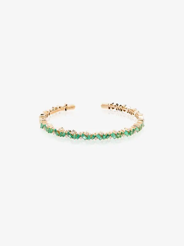 SUZANNE KALAN 18k Yellow Emerald And Diamond Bangle