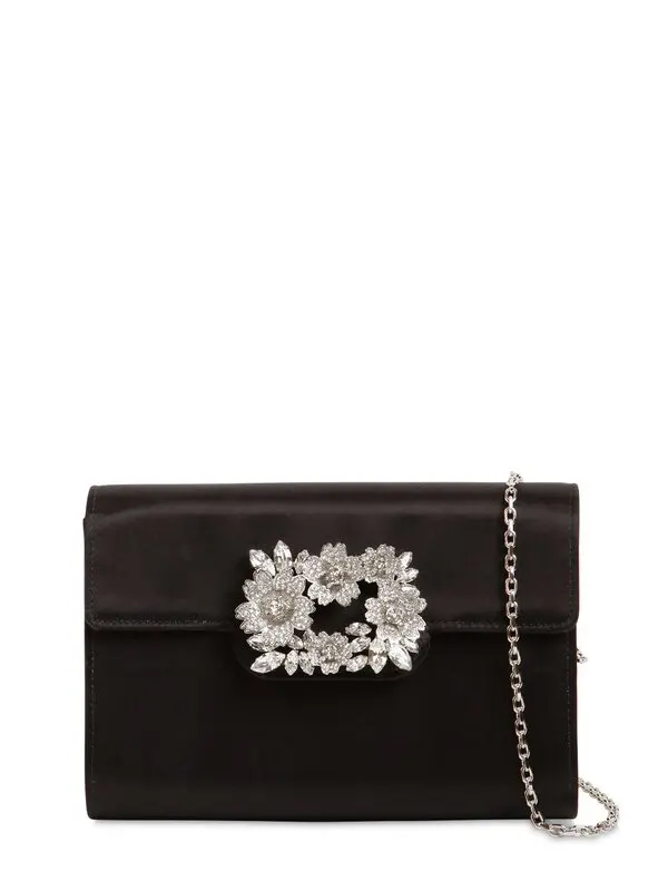 Roger Vivier Bouquet Embellished Satin Clutch - Black