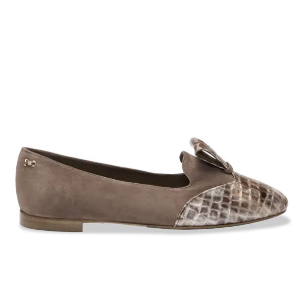 Sarah Flint Bennett Loafer - Mocha Suede & Croc Embossed Calf